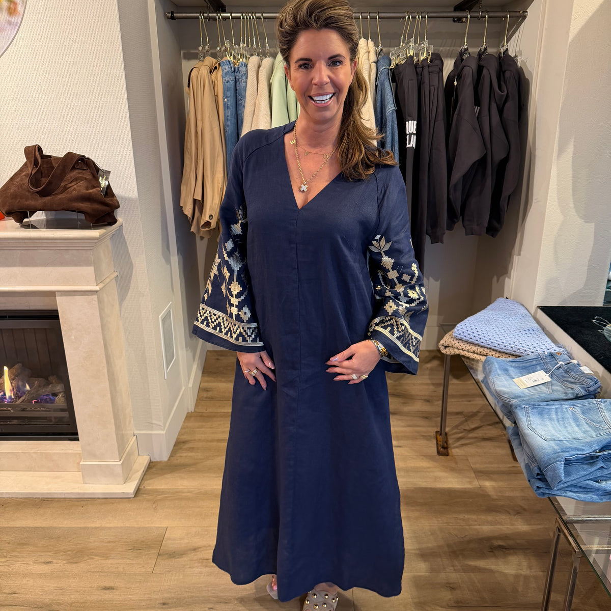 Greek Archaic Kori jurk navy/gold – Dejacque